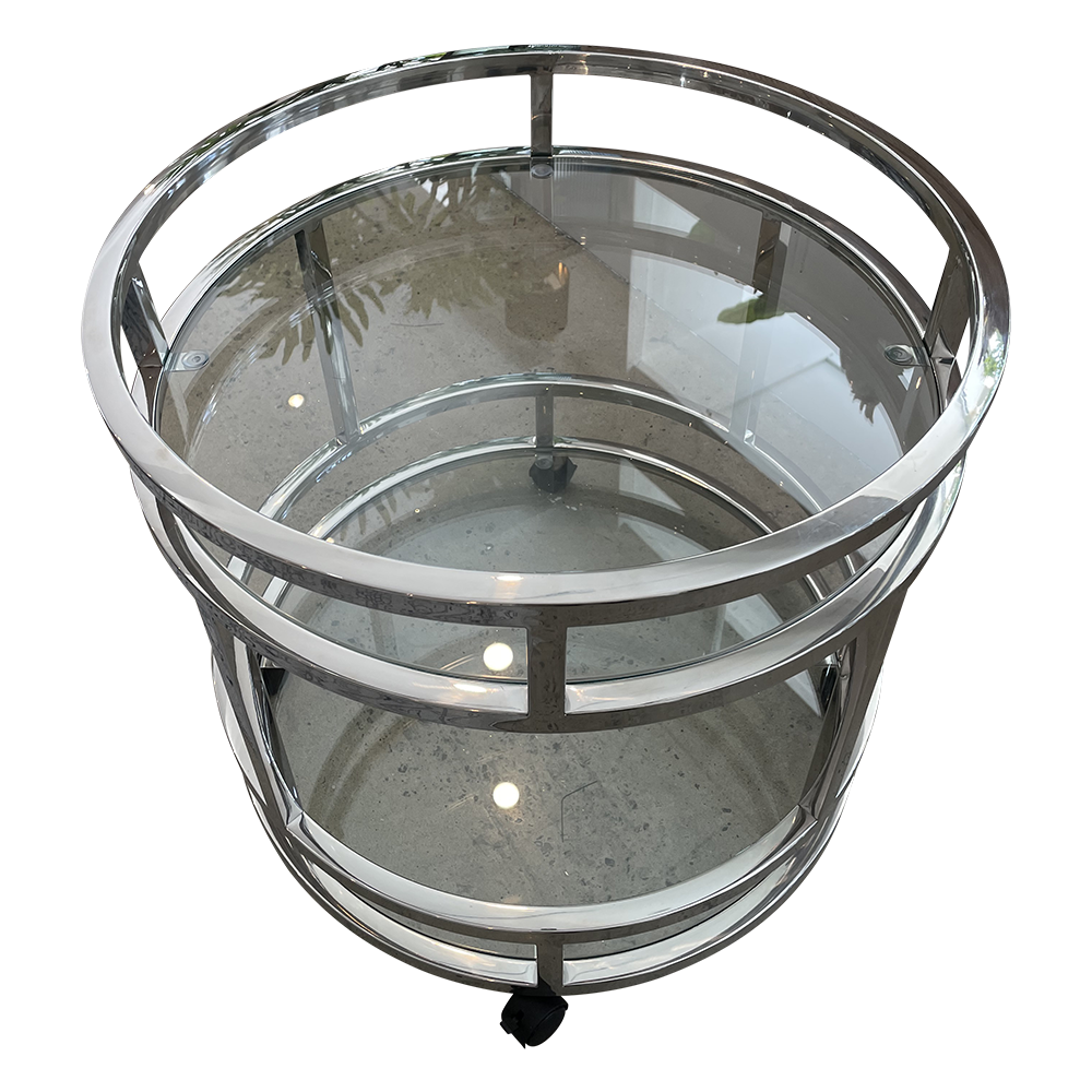 Silver Clear Glass Round Oden Drinks Trolley Furniture Living Room